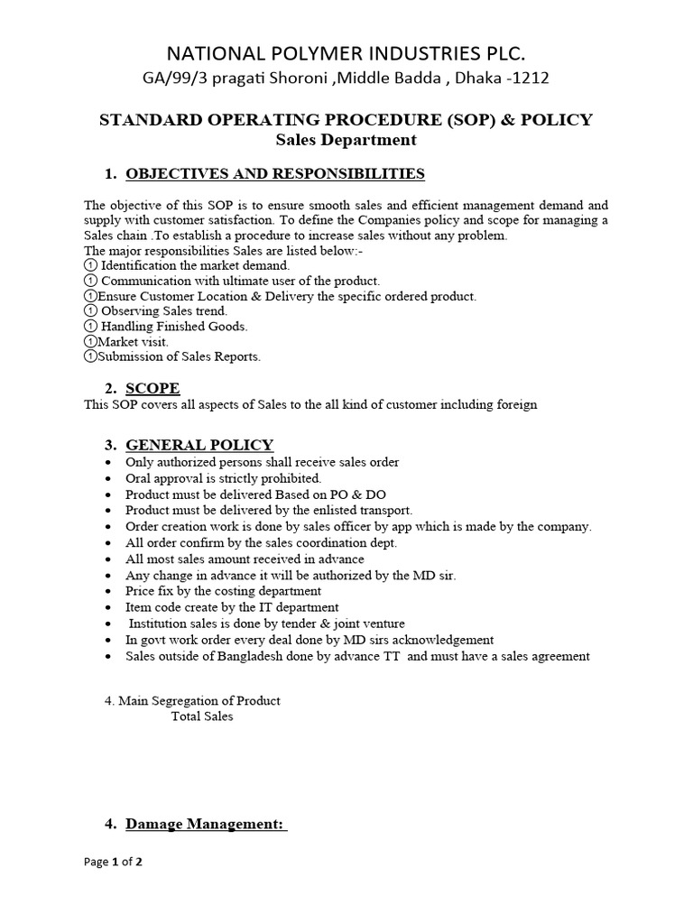 Sales SOP | PDF | Sales | Delivery (Commerce)