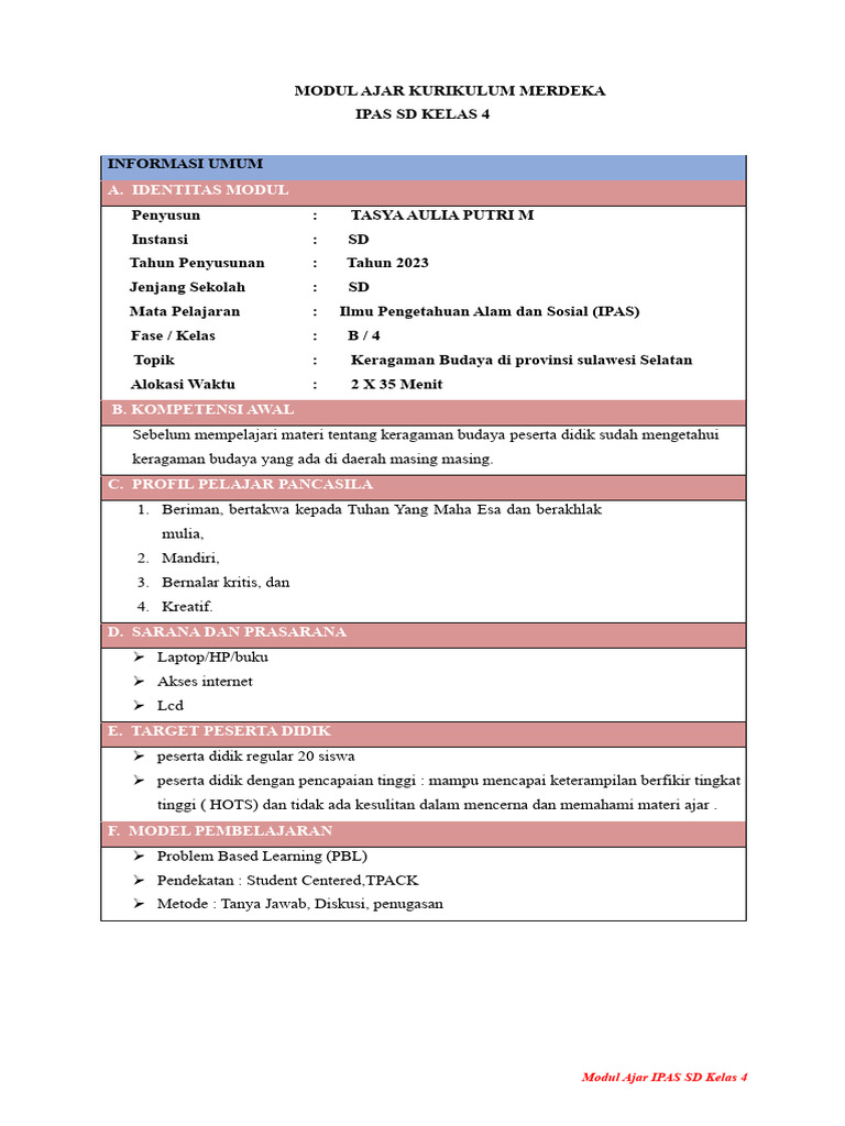 MODUL AJAR IPS TASYA Peerteaching | PDF