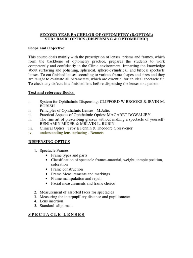 Basic Optics - Dispensing & Optometric | PDF | Optometry | Optics
