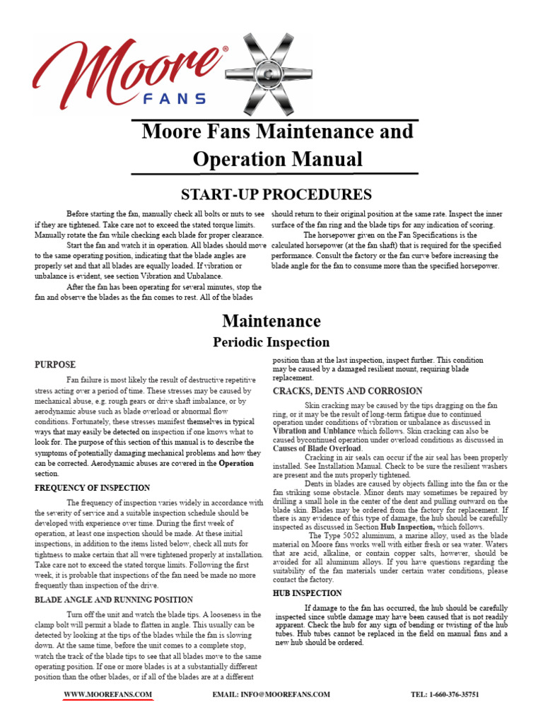 Moore Fans Maintenance Manual | PDF | Lift (Force) | Belt (Mechanical)