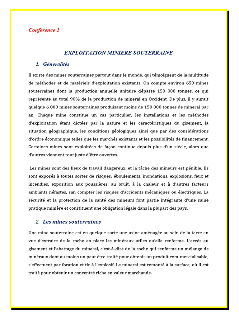 Méthodes d'exploitation minière souterraine | PDF | Exploitation minière