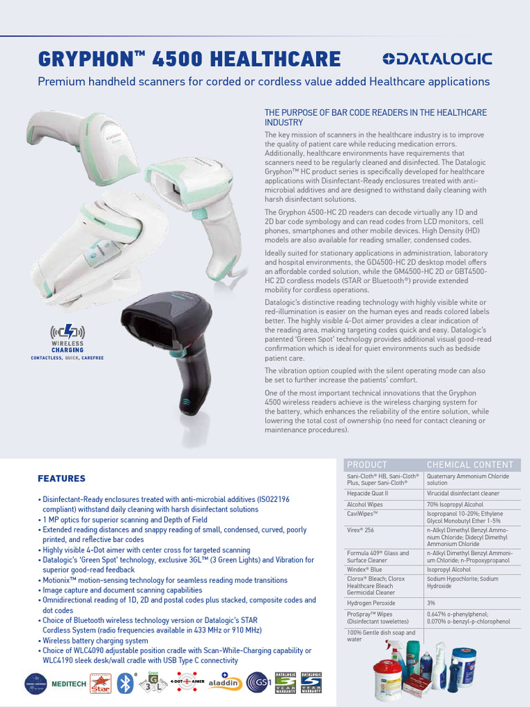 Gryphon 4500 Series For Healthcare English | PDF | Bluetooth | Barcode