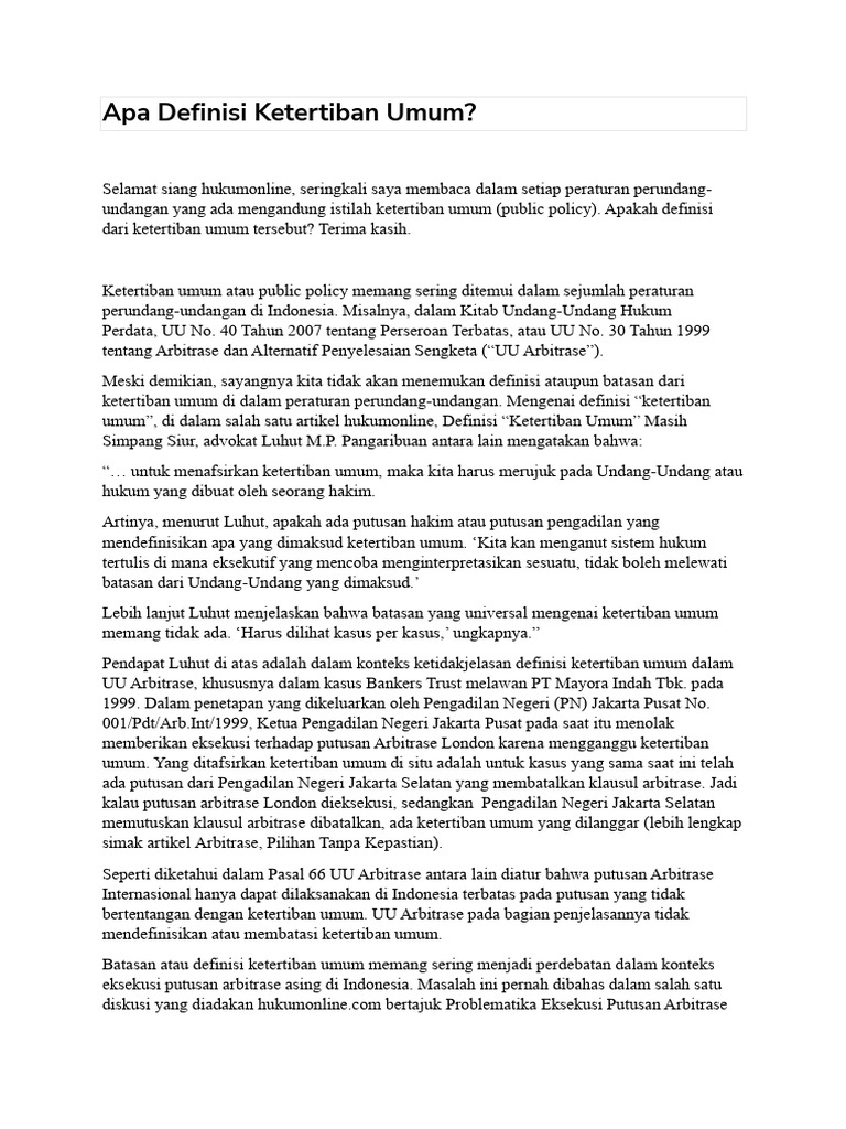 Apa Definisi Ketertiban Umum | PDF