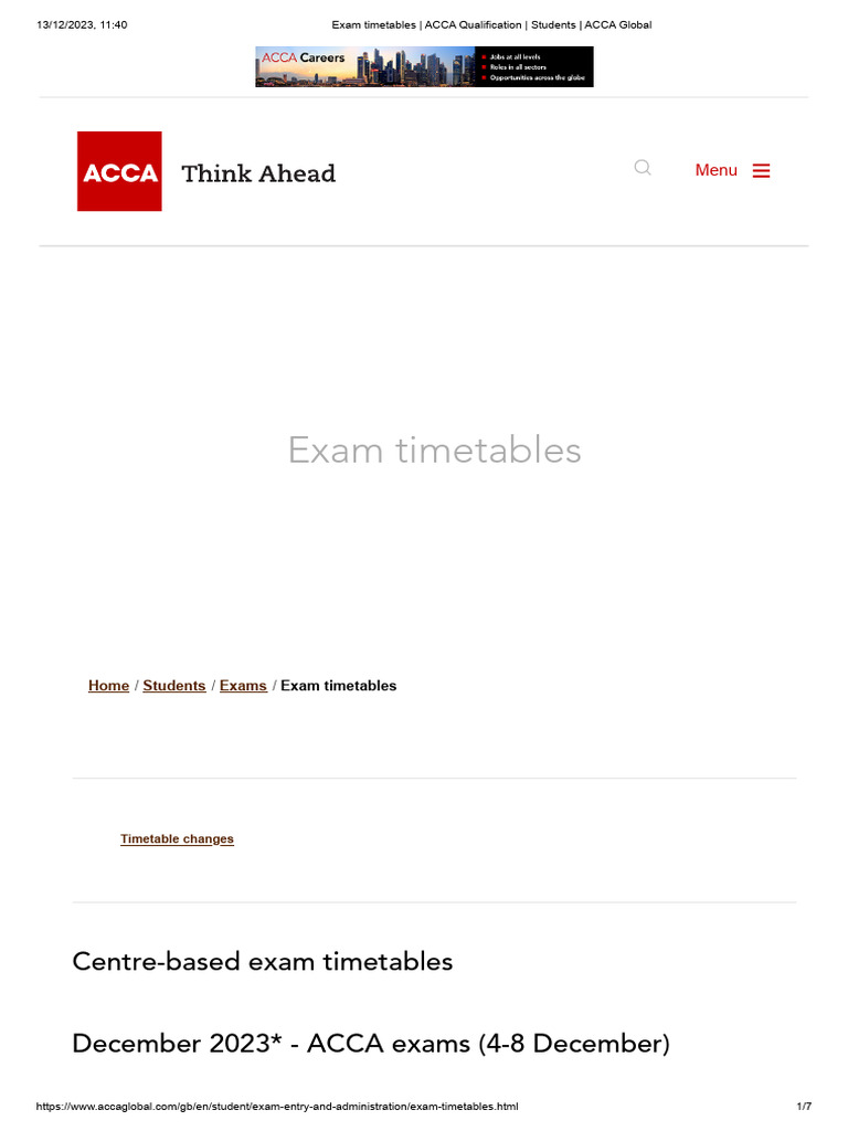 Exam Timetables - ACCA Qualification - Students - ACCA Global | PDF ...