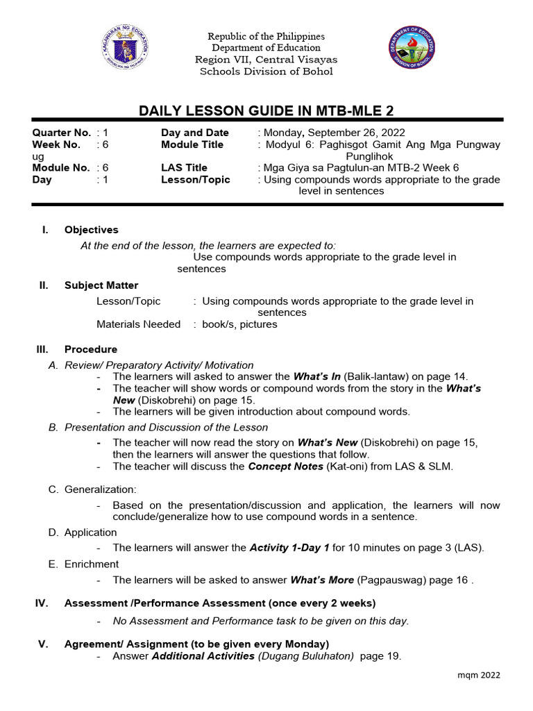 DLG MTB-MLE2 Q1 WK6 DAY1-5 with-Summative-Test | PDF