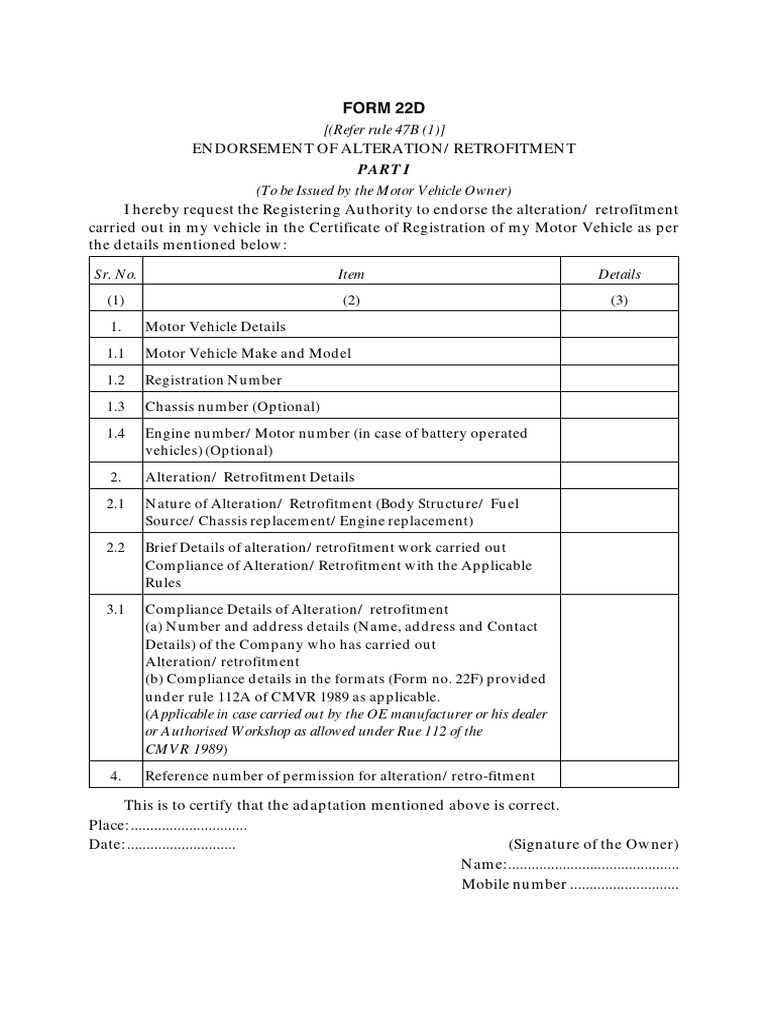 Form 22D | PDF | Vehicles | Vehicle Technology