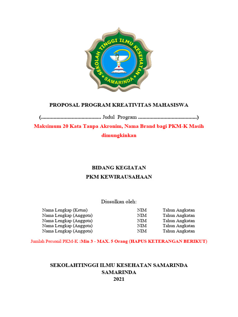 PKM-K-FORM-PROPOSAL - Tahun 2021 | PDF