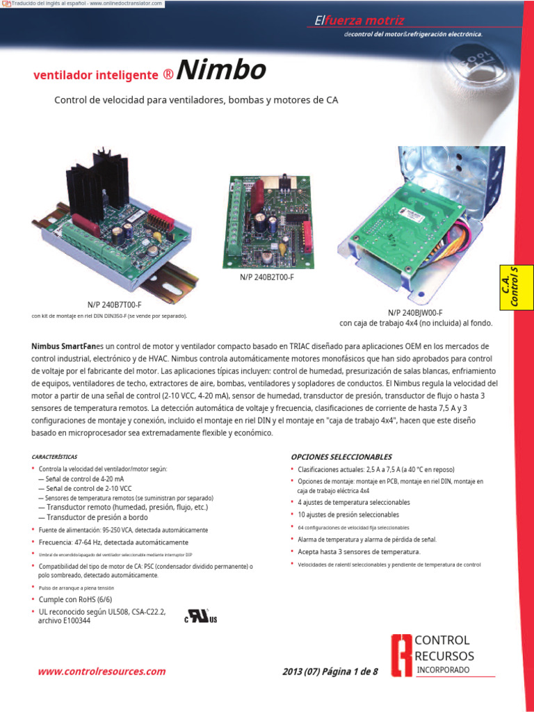 Nimbus Operation - Installation Datasheet (PDF) - Control Resources ...