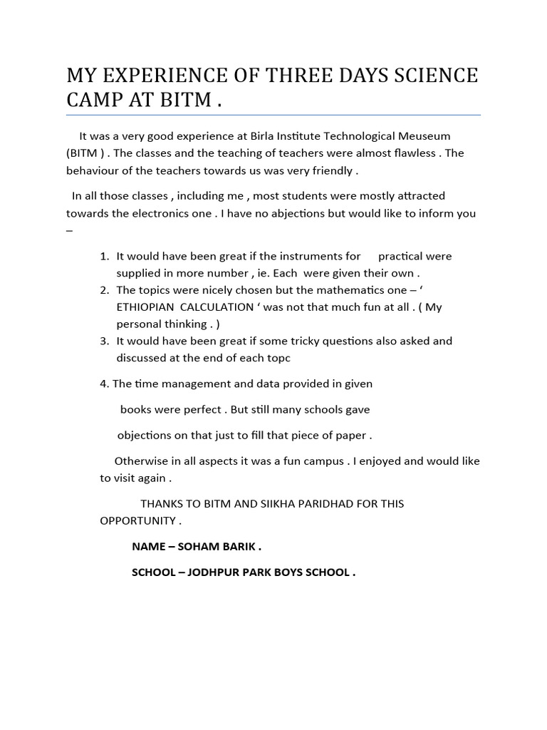 My Experience of Three Days Campusing at Bitm | PDF