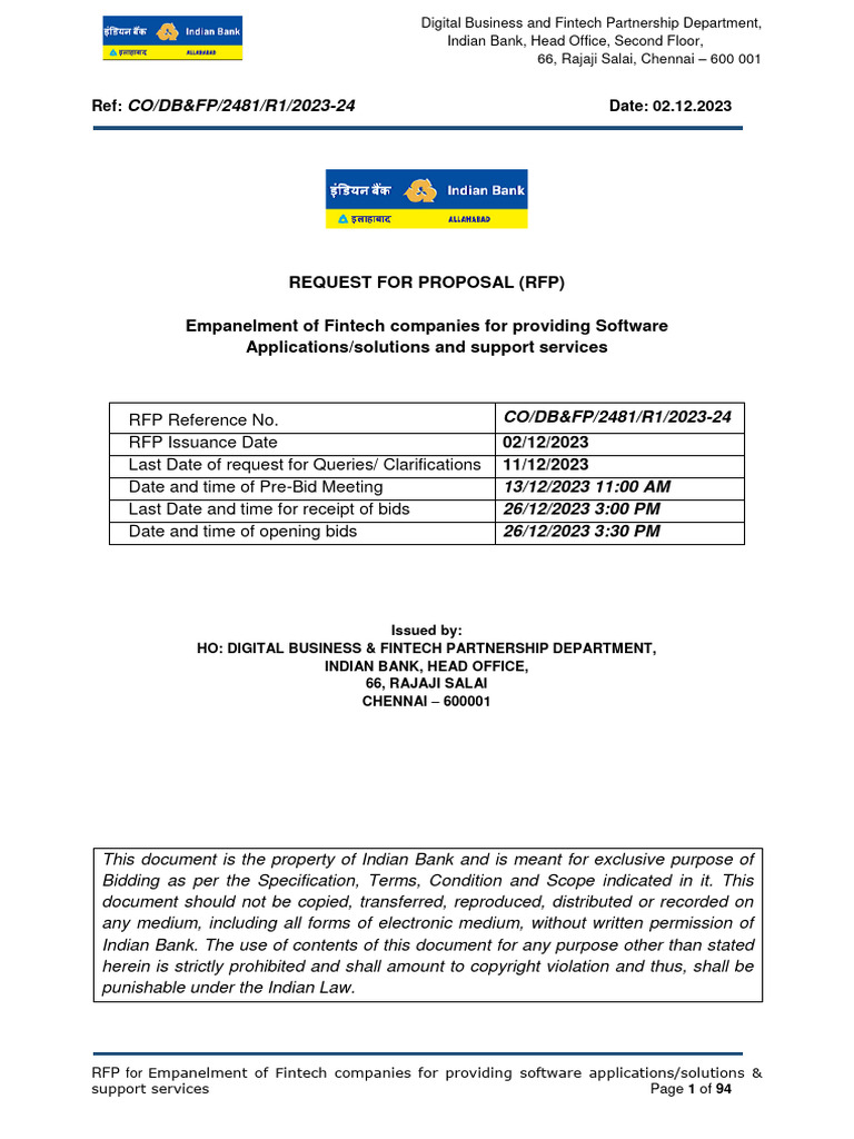 RFP Fintech Final Highlighted | PDF | Request For Proposal | Financial Services