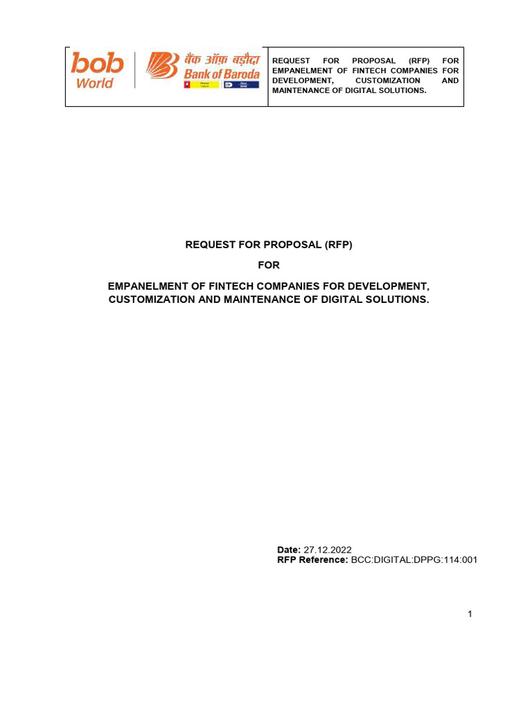 RFP For Empanelment of Fintech - Highlighted | PDF | Request For Proposal | Arbitration