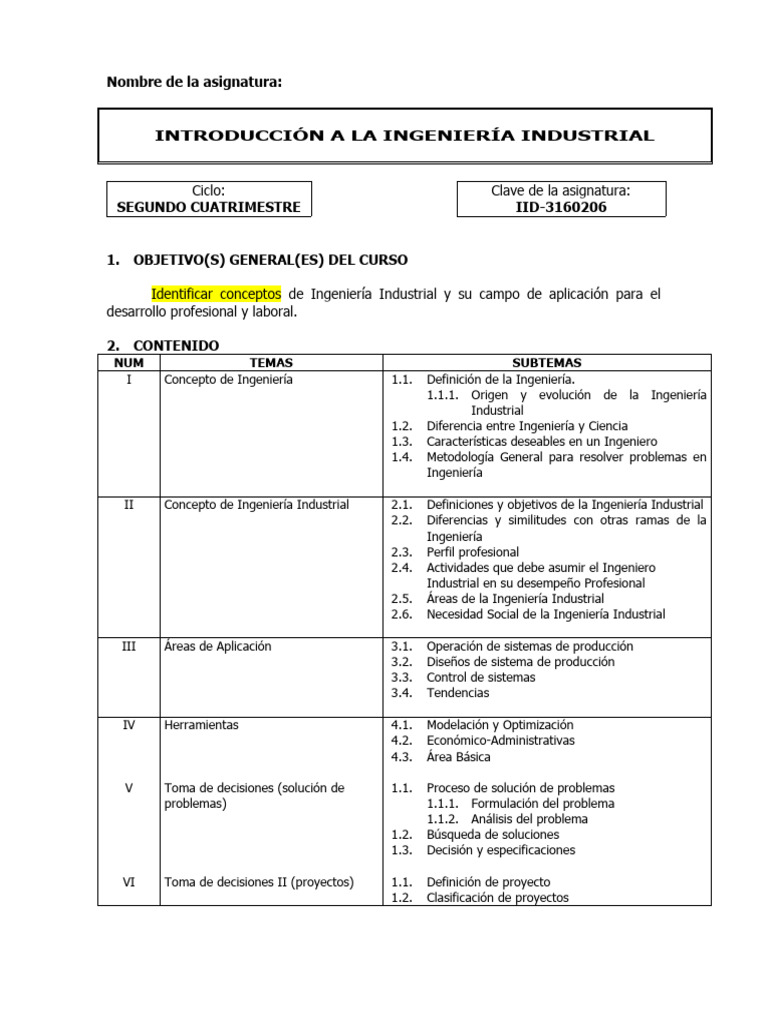 1 Introducción A La Ingenieria Industrial Pdf Evaluación Ingeniería