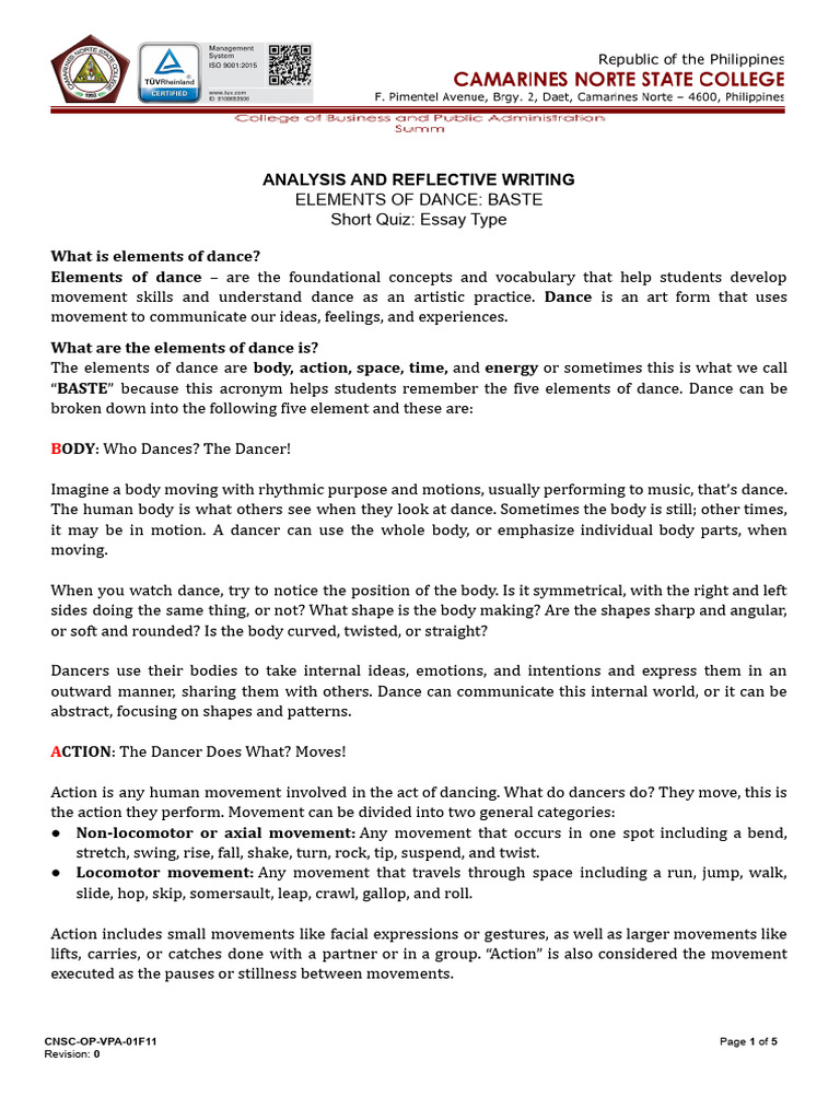 BASTE - Elements of Dance | PDF | Dances | Rhythm