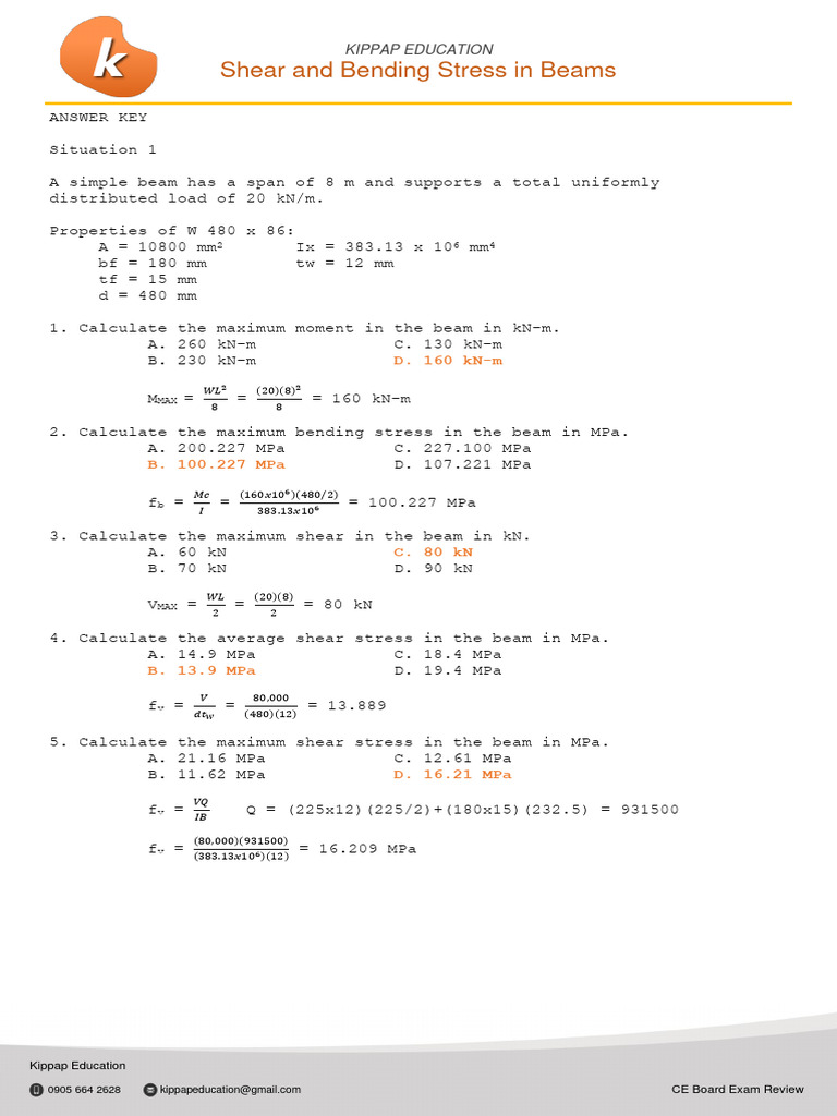 Kippap AnswerKey Steel1 | PDF | Bending | Shear Stress