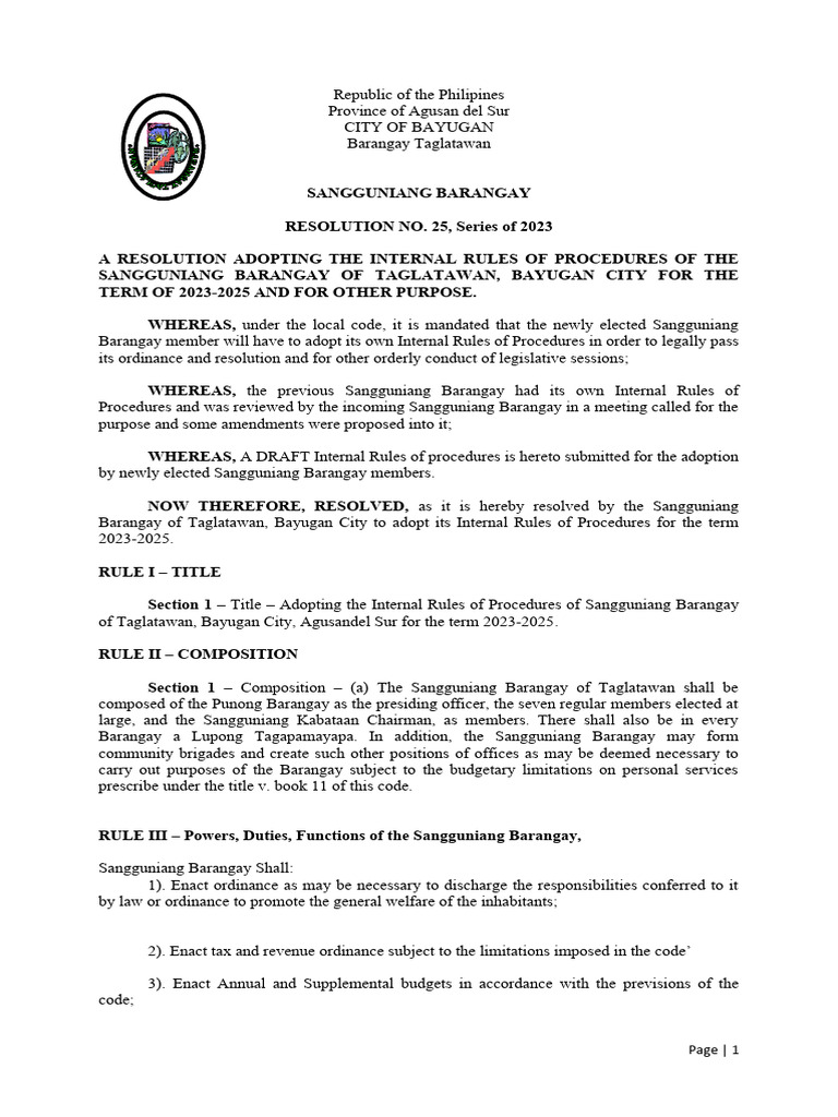 Resolution No. 25 2023 Internal Rules and Procedures | PDF | Committee ...