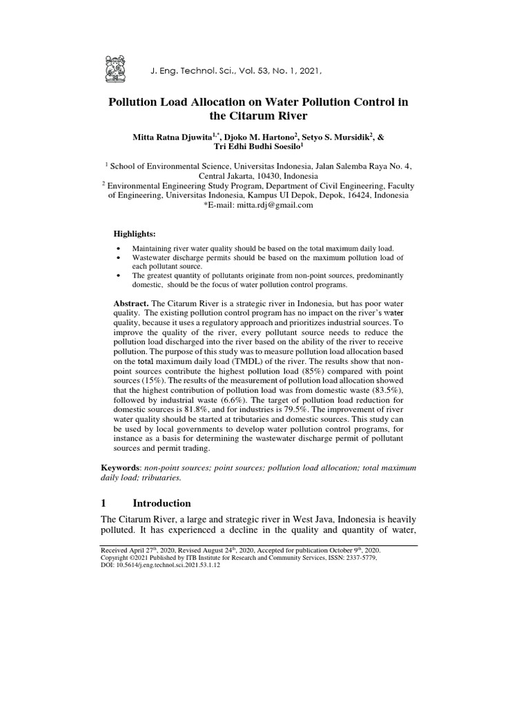 Pollution Load Allocation On Water Pollution Control in | PDF | Water ...