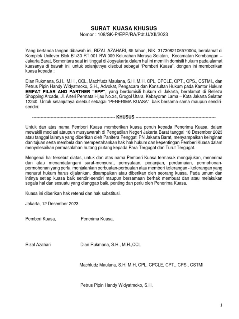 Surat Kuasa Khusus Mediasi | PDF