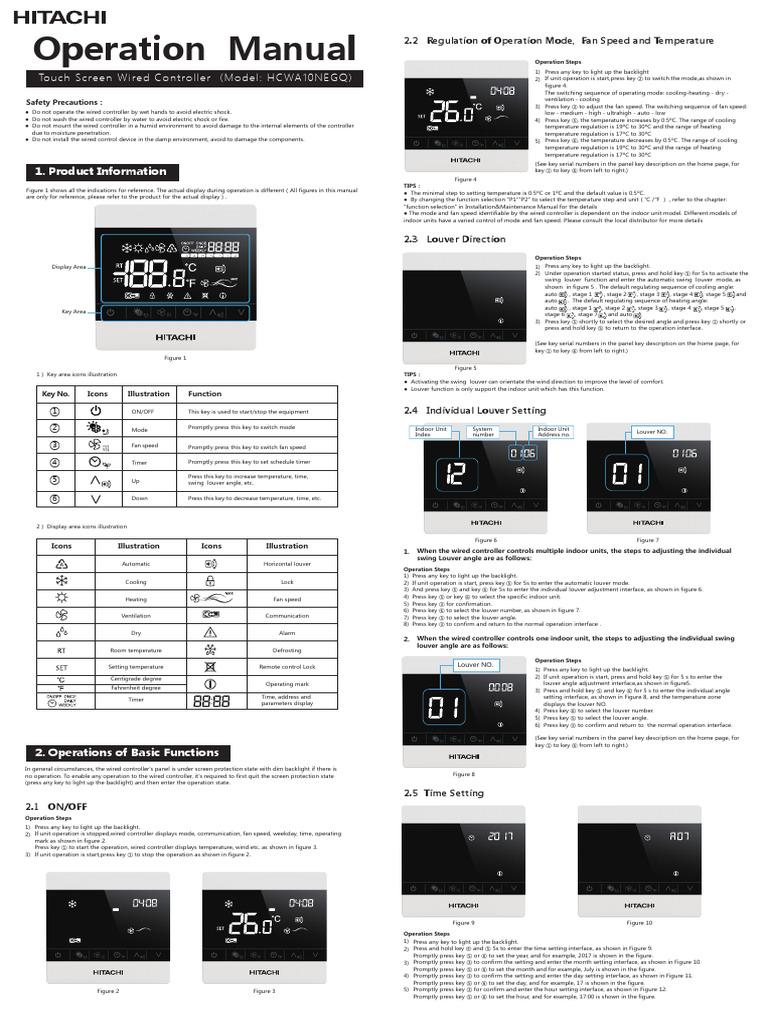 Operation Manuals HCWA10NEGQ - Wired Controller | PDF | Backlight | Computing