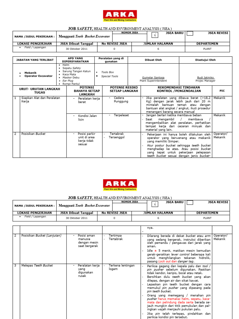 JSA 013 - Mengganti Teeth Bucket | PDF