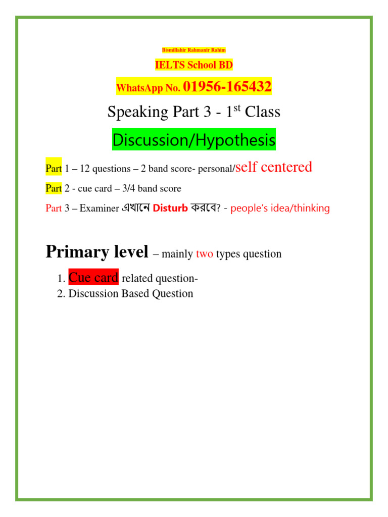 BA - Speaking Part 3 First Class | PDF | Thought | Verb