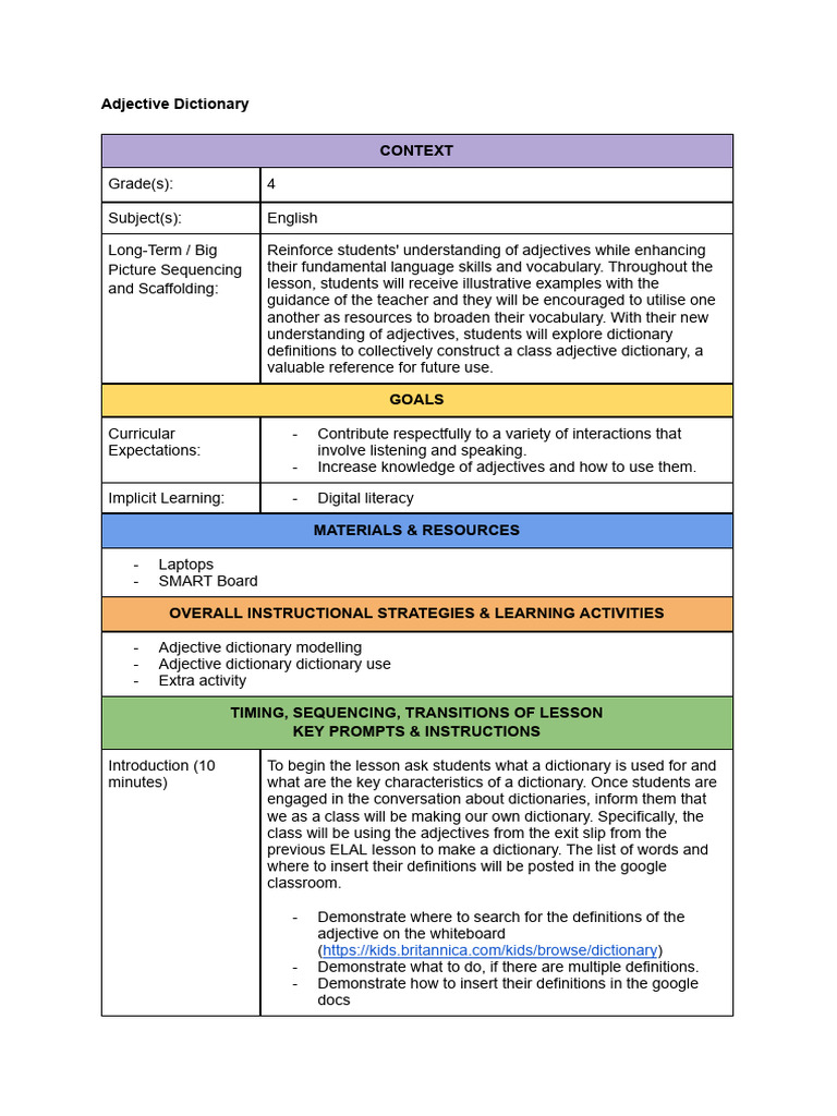 Adjective Dictionary for Grade 4 | PDF | Learning | Human Communication