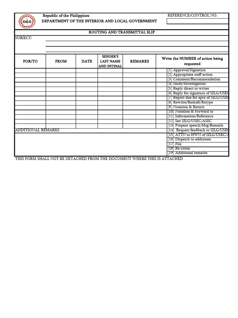 Routing and Transmittal Slip Example | PDF