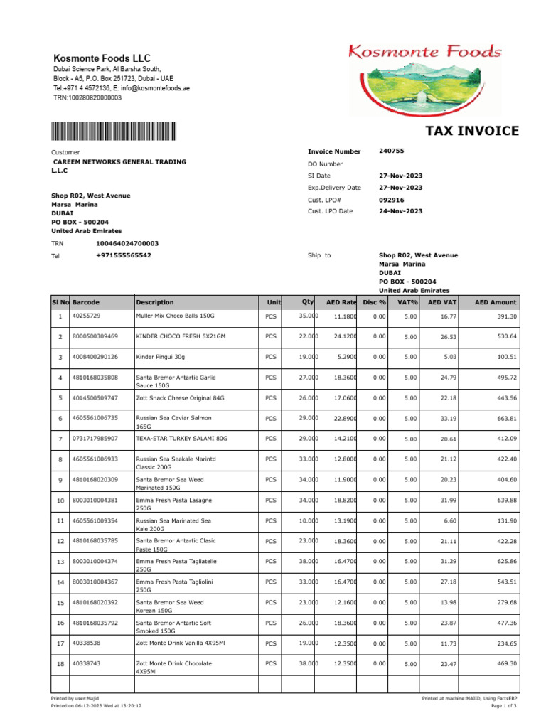 Tax Invoice 240755 | PDF | Dubai | Foods