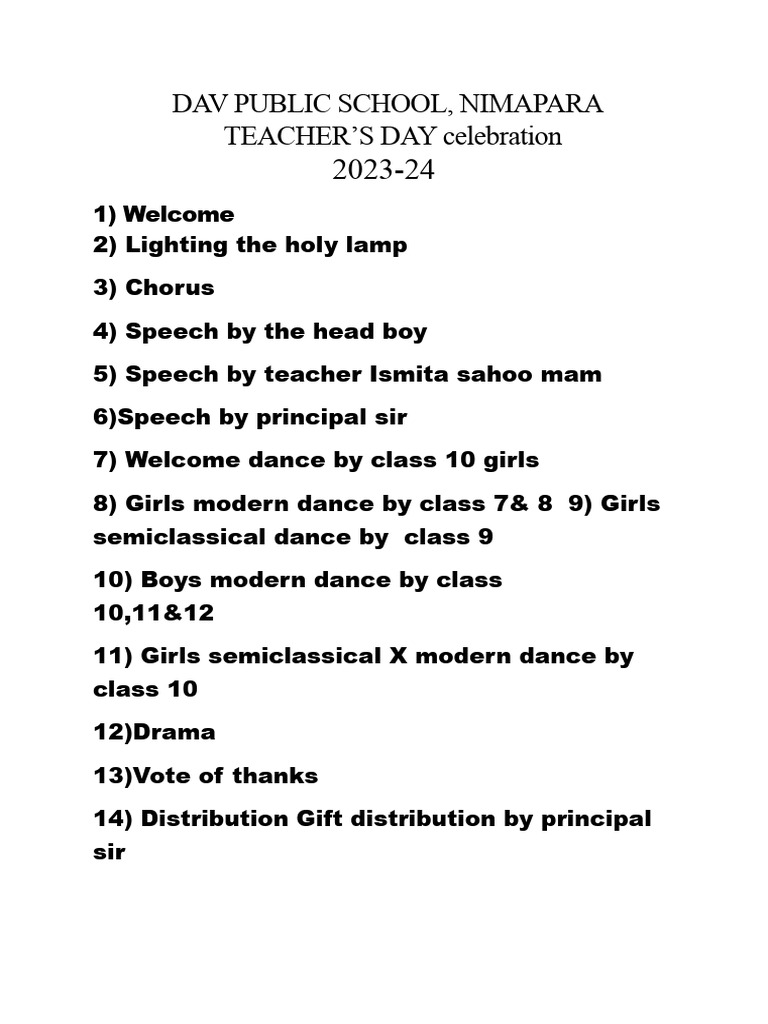 Dav Public School, Nimapara TEACHER'S DAY Celebration | PDF | Language ...