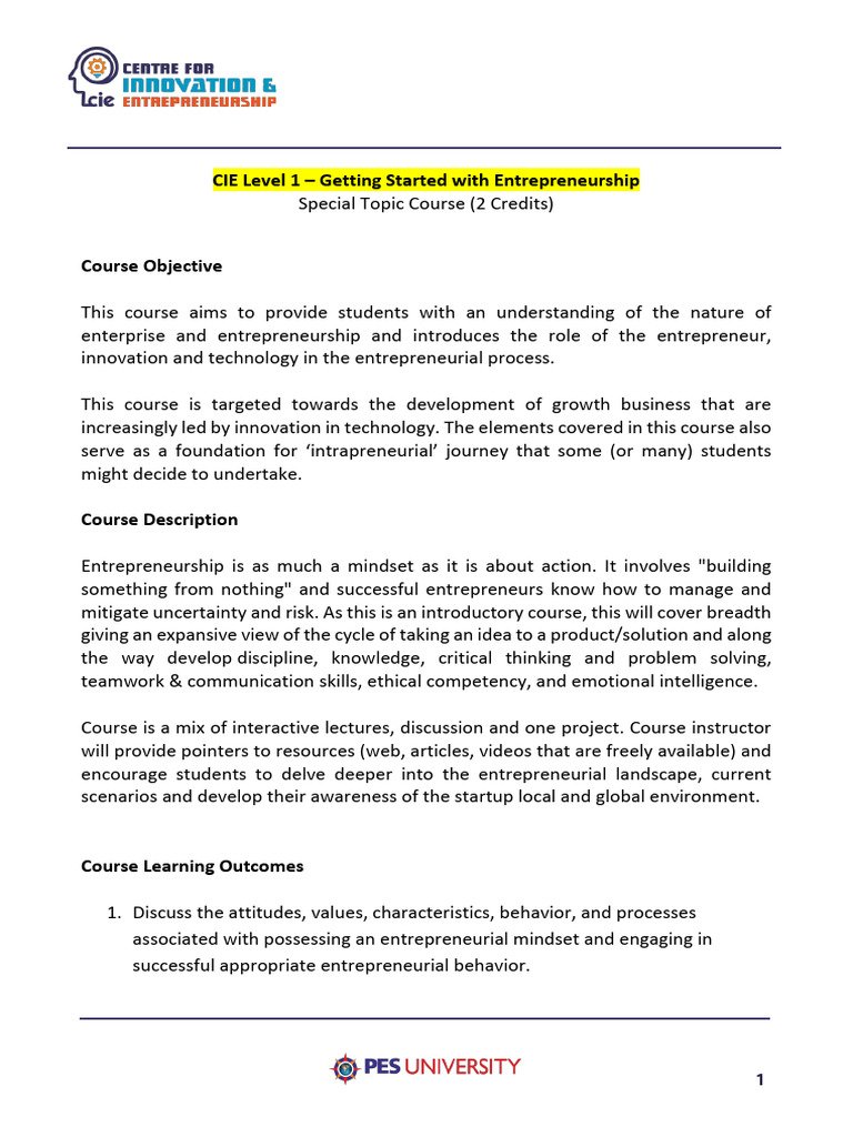 CIE Level 1 Course Description 20231207121642 | PDF | Entrepreneurship ...