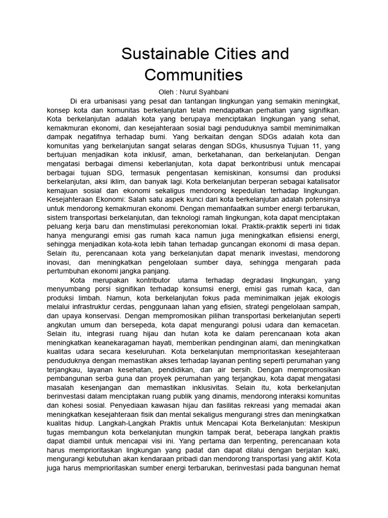 Kota Berkelanjutan dan SDGs | PDF