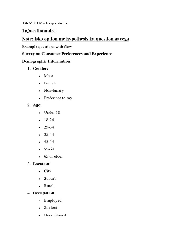 BRM 10 Marks questions | PDF | Sampling (Statistics) | Qualitative Research
