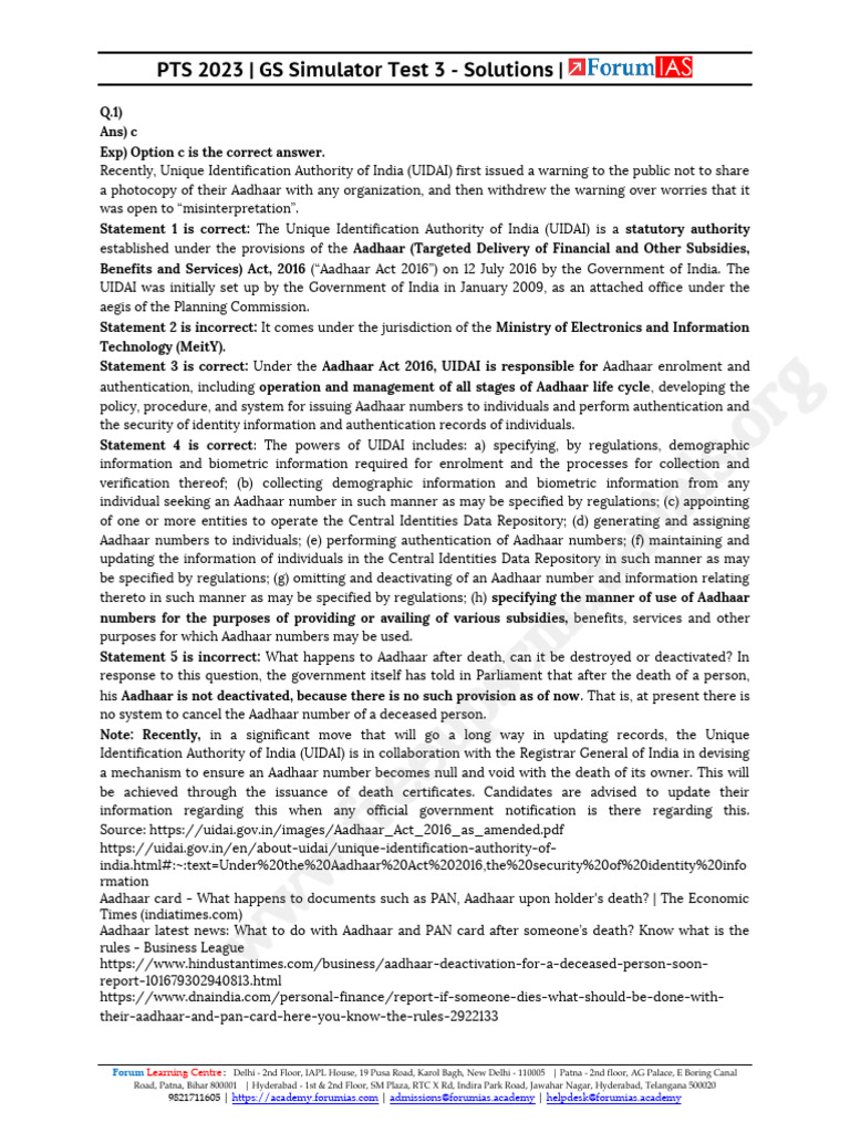 PTS 2023 - GS Simulator Test 3 - Solutions - : Learning Centre | PDF ...