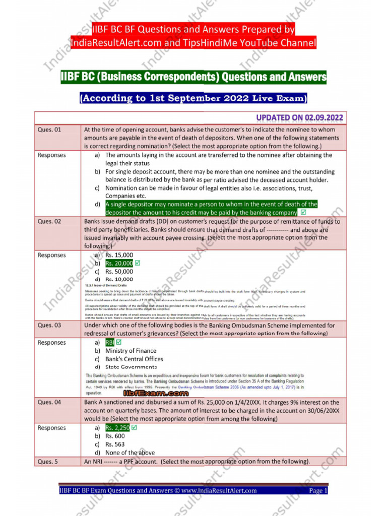 Iibf Question and Answer | PDF