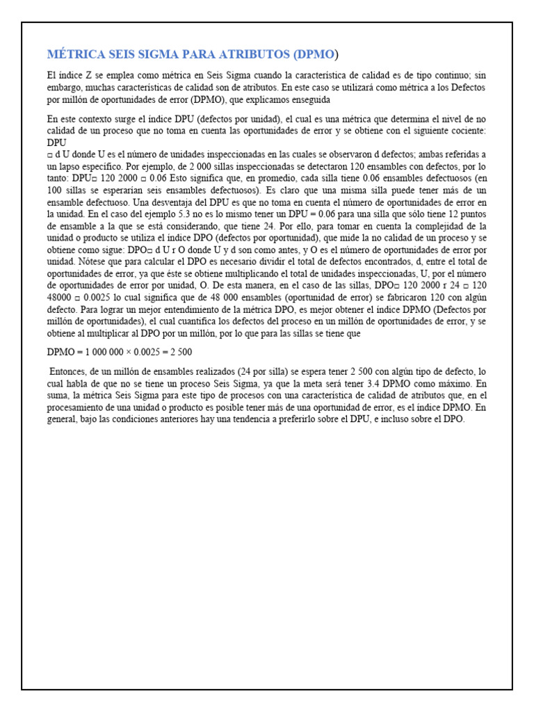 Métrica DPMO en Seis Sigma | PDF | Six Sigma