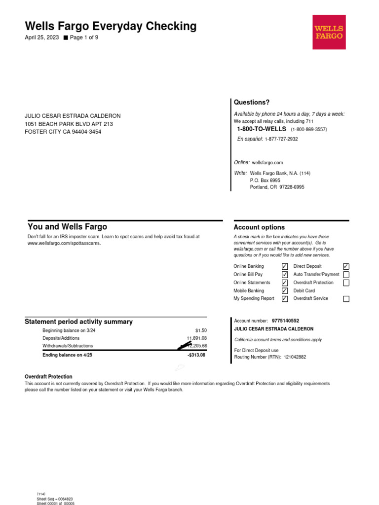 Wells Fargo Everyday Checking | PDF | Transaction Account | Fee