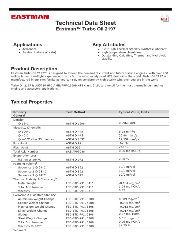 Eastma Turbo Oil 2197 TDS | PDF | Magnesium | Motor Oil
