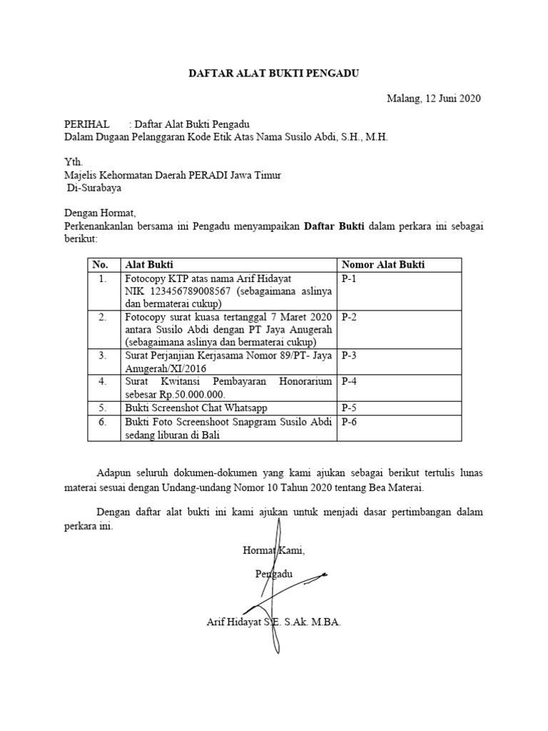 Daftar Alat Bukti Pengaduan Perkara | PDF | Bisnis