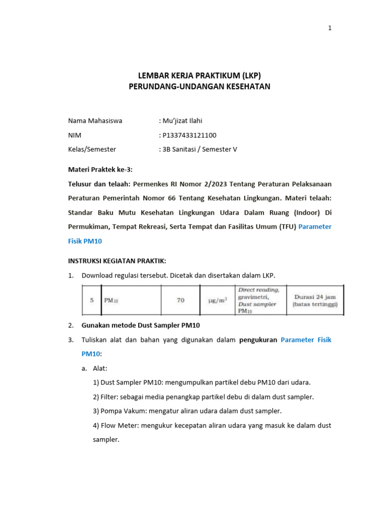 LKP Parameter Baku Mutu PM10 | PDF