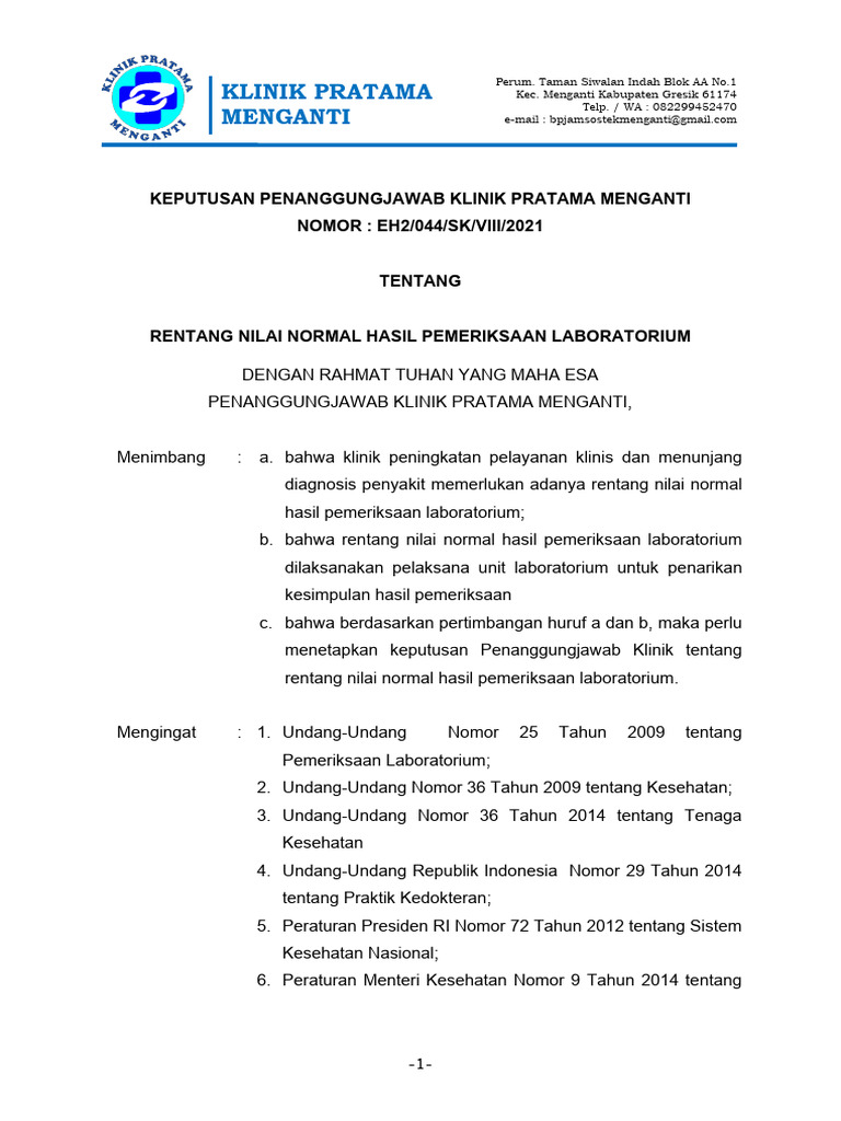 Rentang Nilai Normal Laboratorium Klinik | PDF
