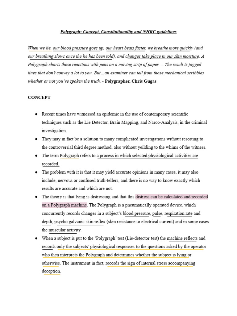 Polygraph - Concept, Constitutionality and NHRC Guidelines. | PDF ...
