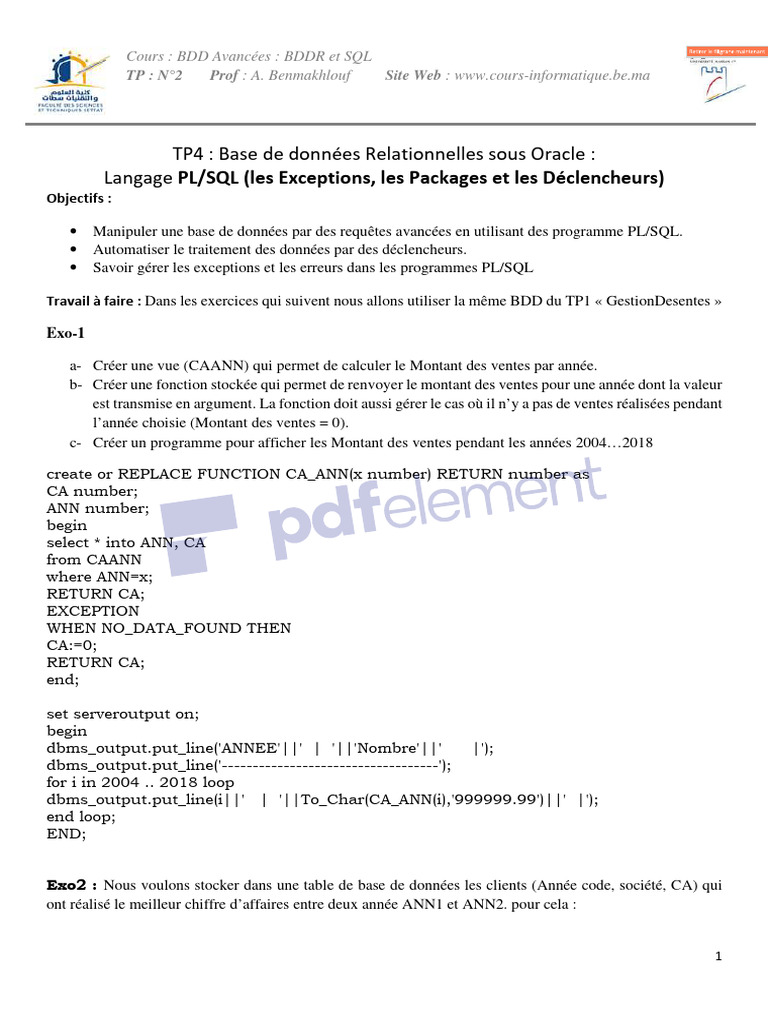 TP4 Correction | PDF | SQL | PL/SQL