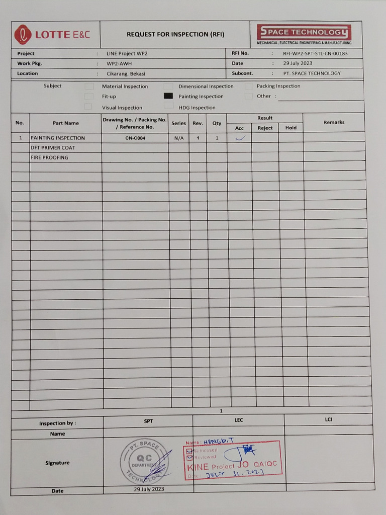 Rfi WP2 SPT STL CN 00183 - Rfi - Painting | PDF