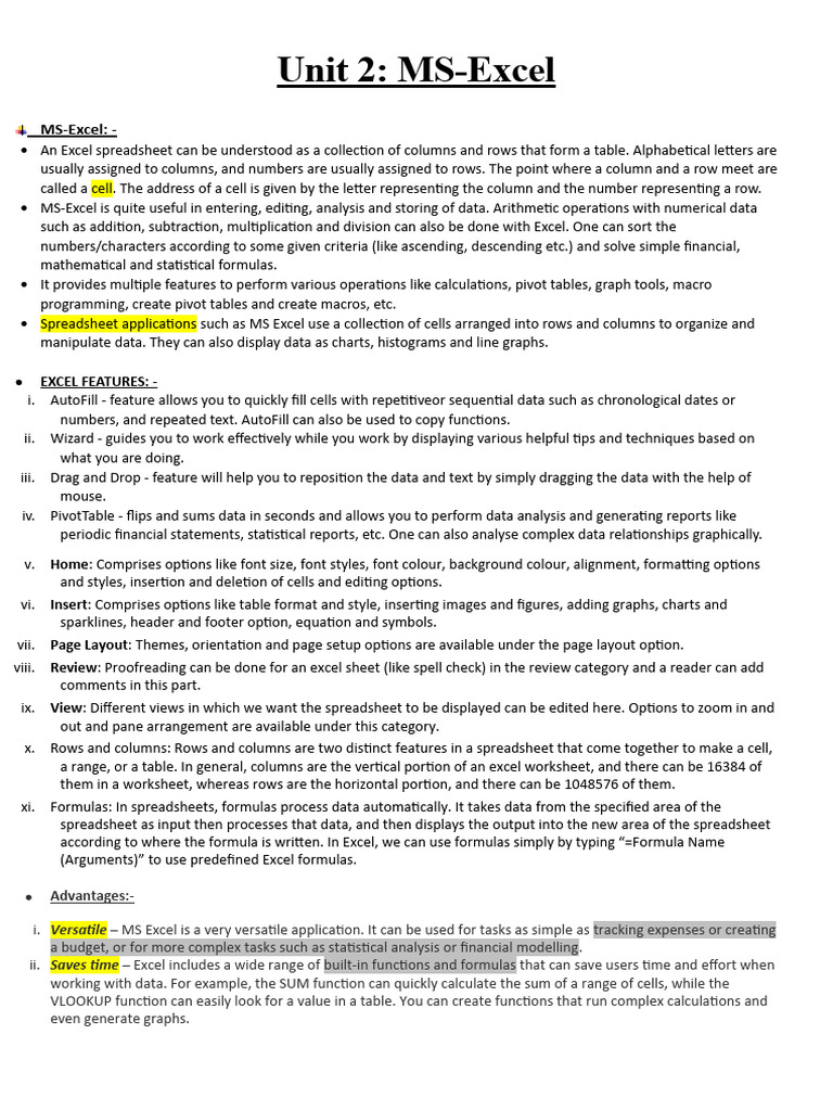CAM Unit 2 Excel | PDF | Microsoft Excel | Spreadsheet