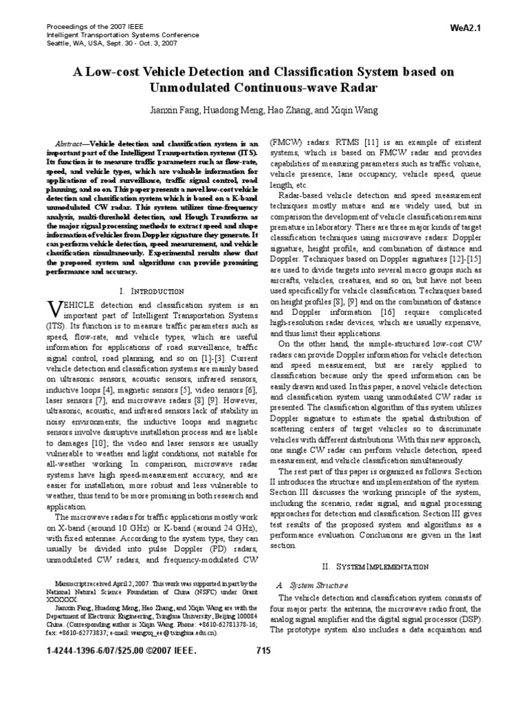 A Low Cost Vehicle Detection And Classification System Based On Unmodulated Continuous Wave