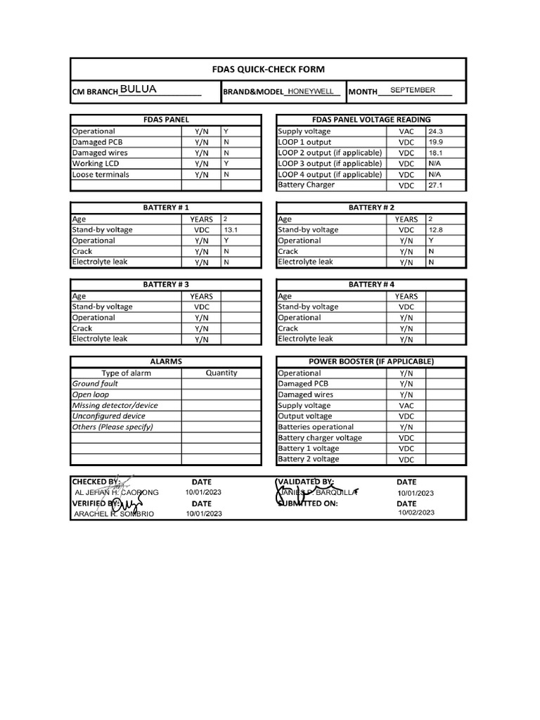 CM34-FDAS Quick Check Form | PDF