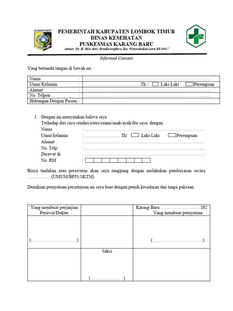 Contoh Formulir Informed Consent Medis | PDF