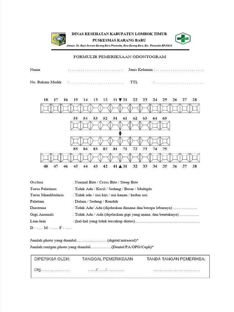 PDF Formulir Pemeriksaan Odontogram - Compress | PDF