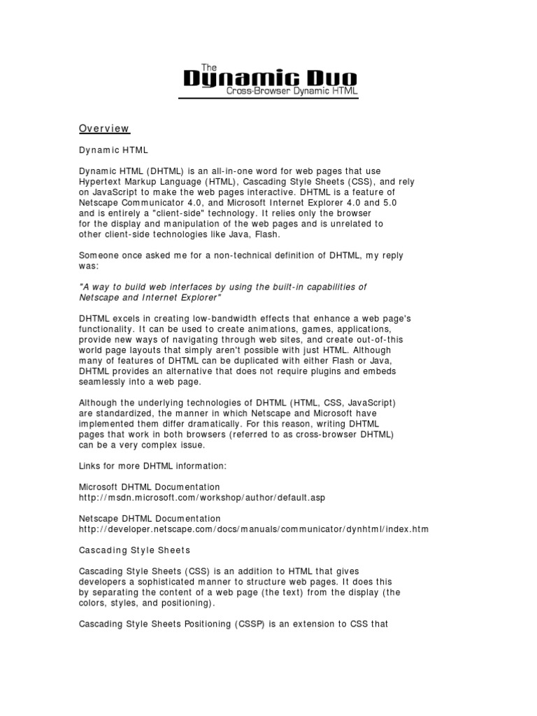 HTML Dynamic | PDF | Dynamic Html | Cascading Style Sheets HTML Dynamic | PDF | Dynamic Html | Cascading Style Sheets