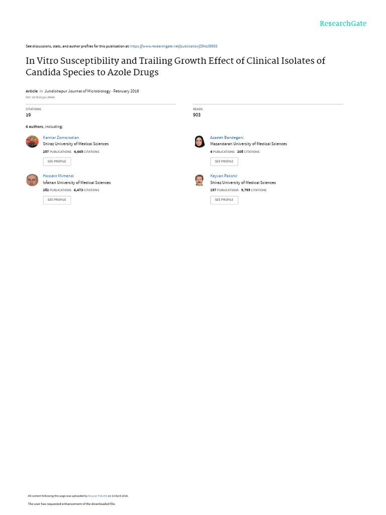 In Vitro Susceptibility and Trailing Growth Effect | PDF | Candida ...