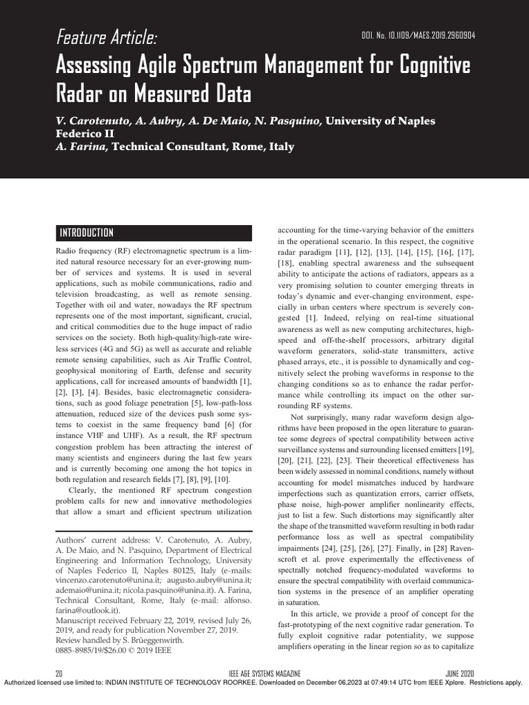 Assessing Agile Spectrum Management For Cognitive Radar On Measured Data | PDF | Radar | Radio